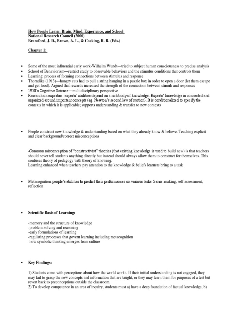 How People Learn | PDF | Expert | Metacognition