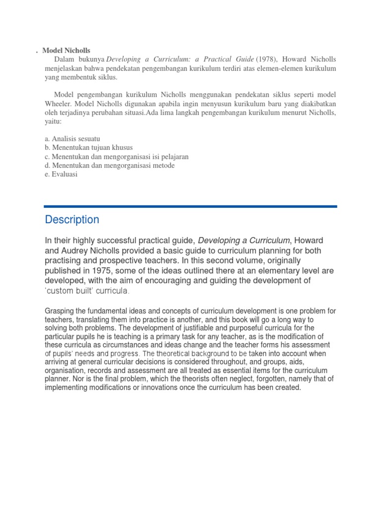 Nicholls' Curriculum Development Model | PDF | Career & Growth | Art