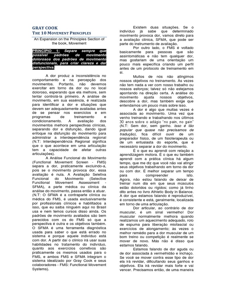 GRAY COOK - 10 Princ Pios Do Movimento PT - BR | PDF | Dor | Física