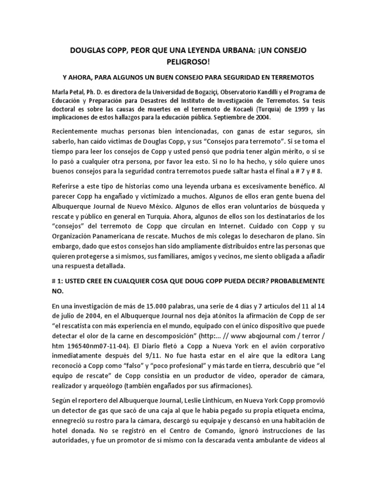 Douglas Copp, Peor Que Una Leyenda Urbana: ¡Un Consejo Peligroso! y ...