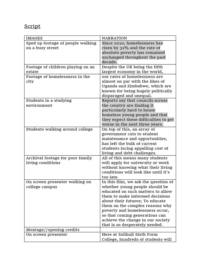 Script | PDF | Homelessness | Poverty