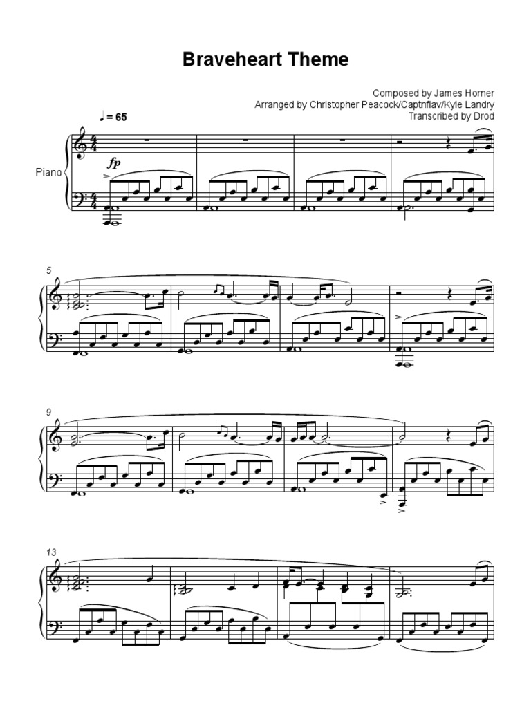 James Horner-Braveheart Theme-SheetMusicDownload.pdf | Compositions ...