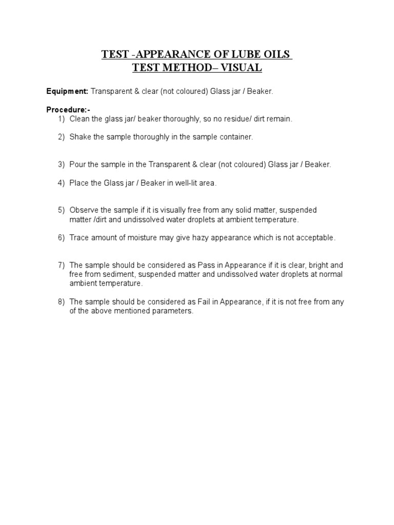 WI - Appearance Test For Lubes | PDF | Cooking, Food & Wine
