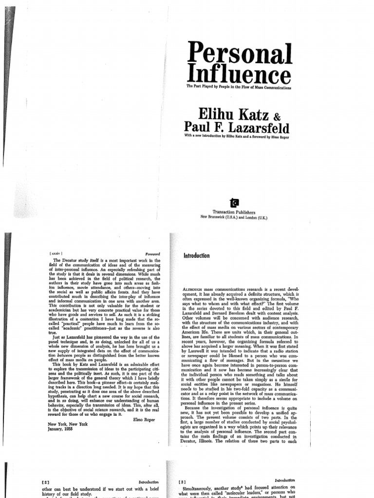 Personal Influence by Elihu Katz & Paul F. Lazarsfeld | PDF