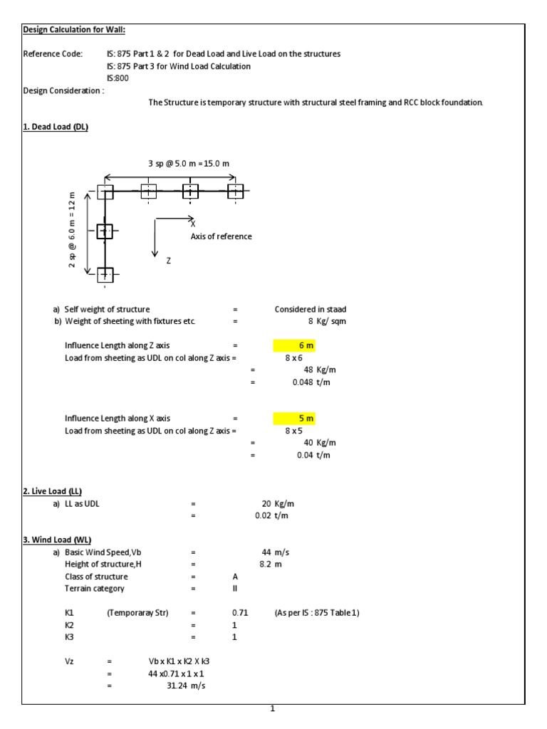 Design Calculation For Wall | PDF | Structural Load | Building Engineering
