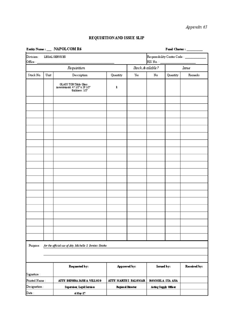 Appendix 63 - Requisition Issue Slip | Business