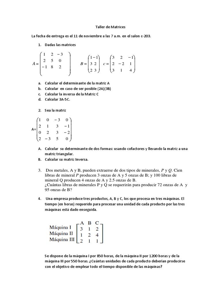 Taller de Matrices.pdf | Matriz (Matemáticas) | Mercado (economía) | Prueba gratuita de 30 días ...