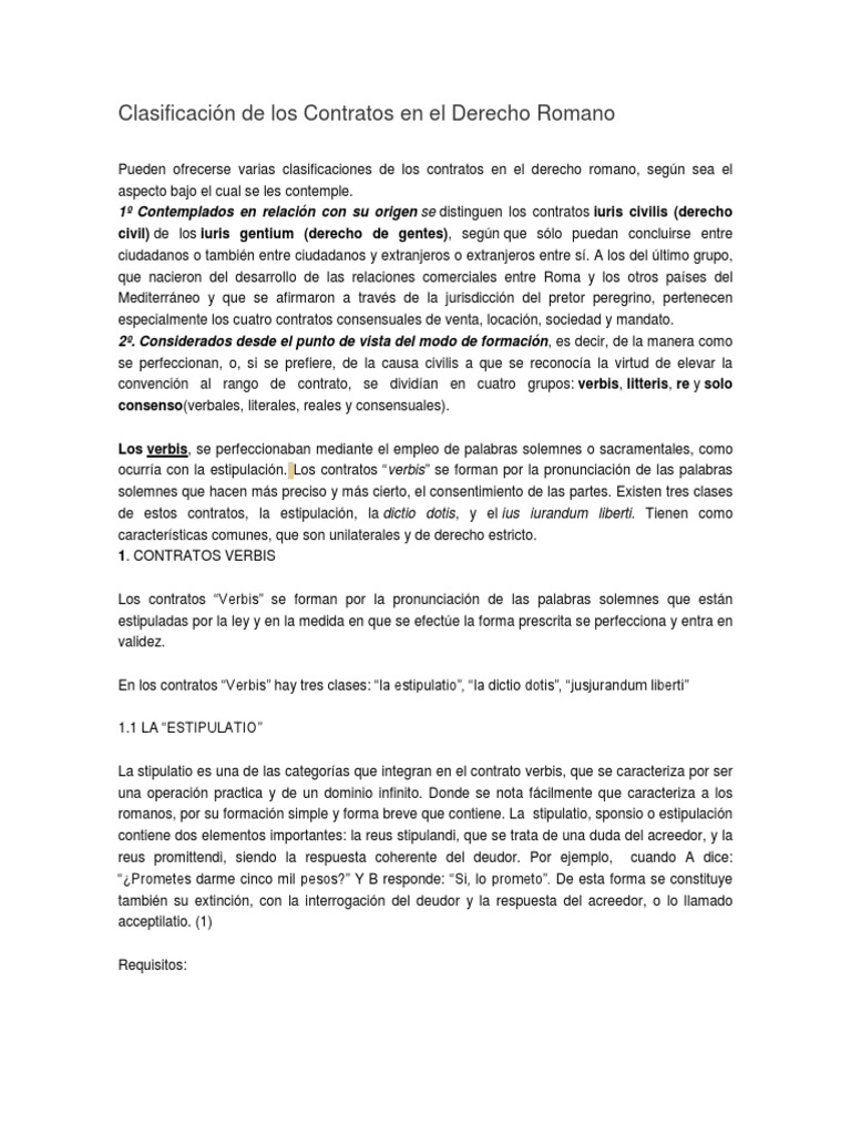 Clasificación de Los Contratos en El Derecho Romano | PDF | Gobierno ...