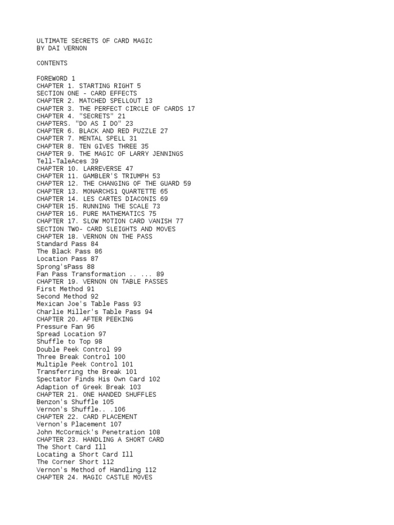 Ultimate Secrets of Card Magic Table of Contents | PDF | Gaming Devices ...
