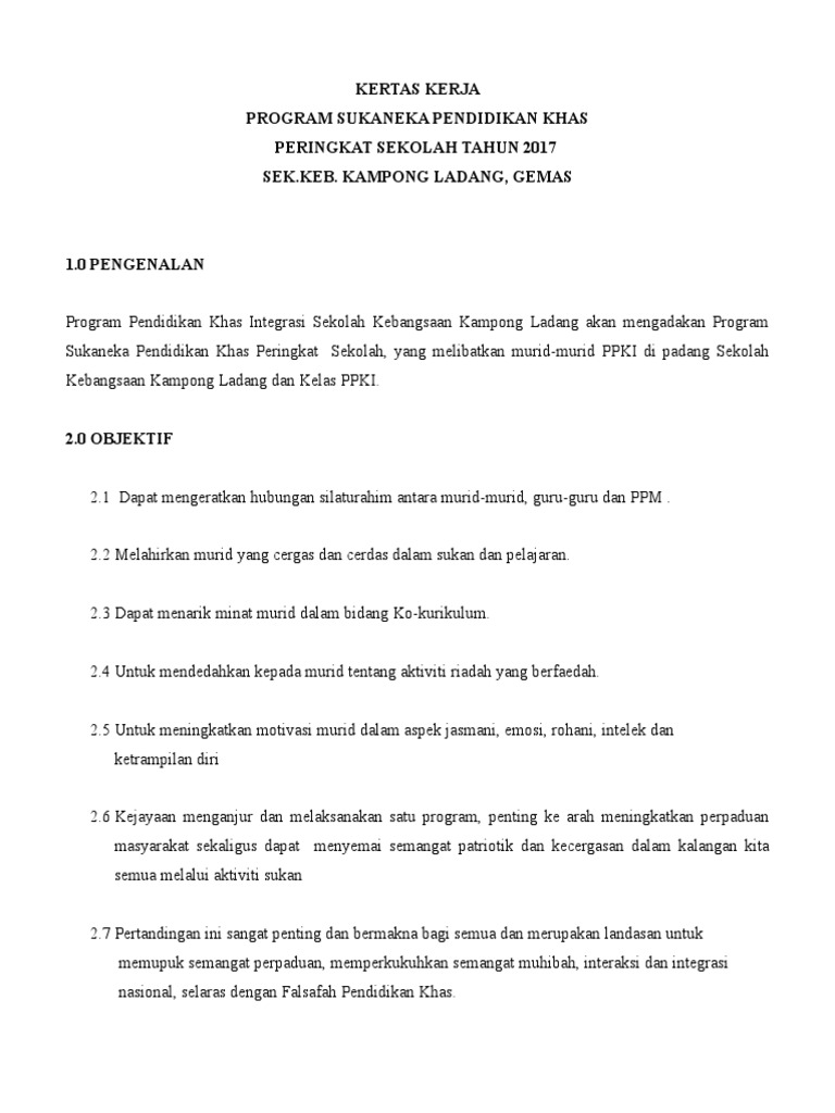 Kertas Kerja Sukaneka & Permainan Ppki 2017 | PDF