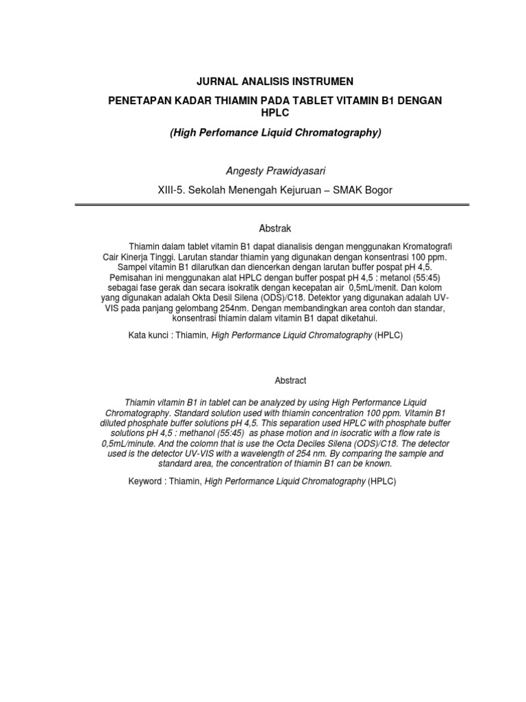 Jurnal Analisis Instrumen Thiamin HPLC | PDF