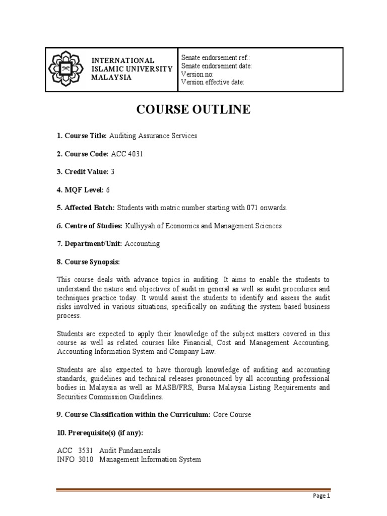Course Outline | PDF | Internal Audit | Audit