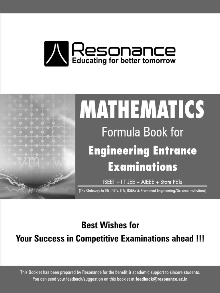 Gyan Sutra Mathematics Formula Booklet IIT JEE AIEEE | PDF