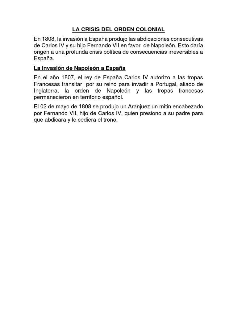 La Crisis Del Orden Colonial | PDF | Napoleón | España