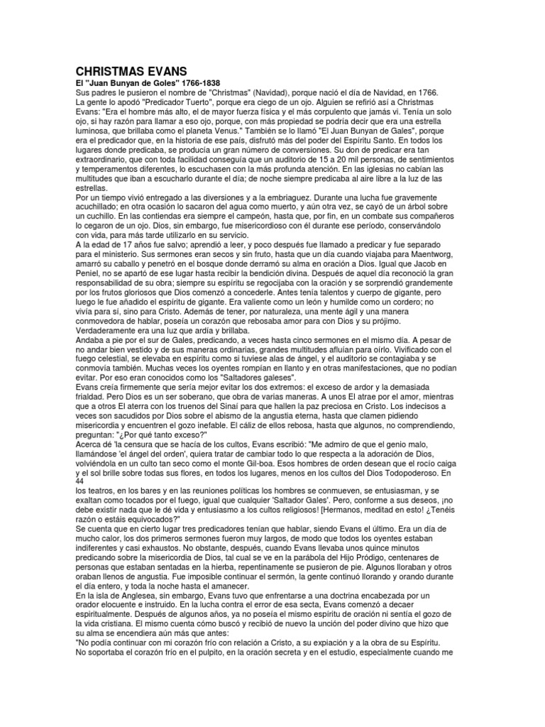 Historia de Un Verdadero Cristiano Llamado CHRISTMAS EVANS | PDF | Oración | Cristo (título)