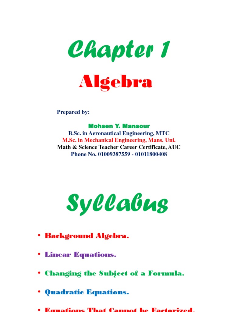 Chapter 1 Algebra PDF | PDF | Algebra | Quadratic Equation