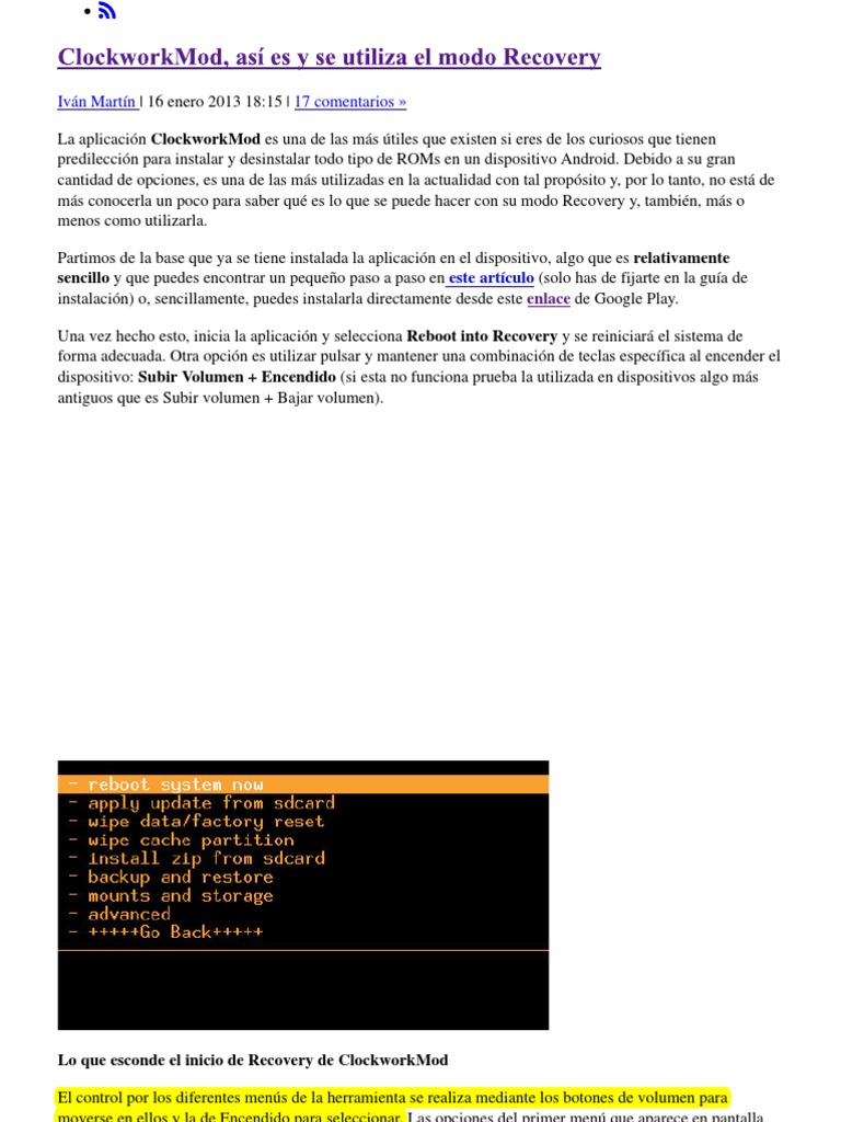 ClockworkMod, Así Es y Se Utiliza El Modo Recovery | PDF | Android ...