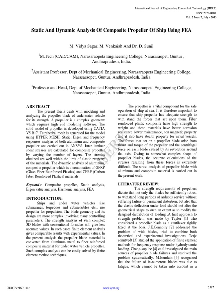 Static and Dynamic Analysis of Composite Propeller of Ship Using FEA ...