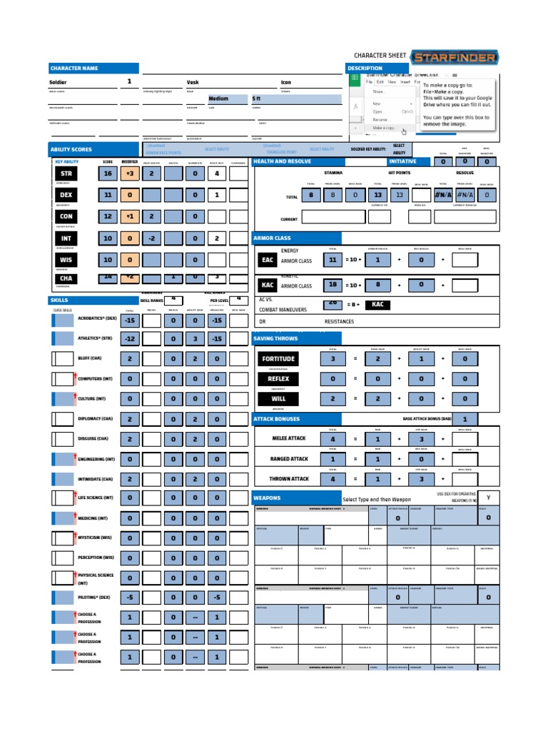 Starfinder Character Sheet | Download Free PDF | Role Playing Games ...
