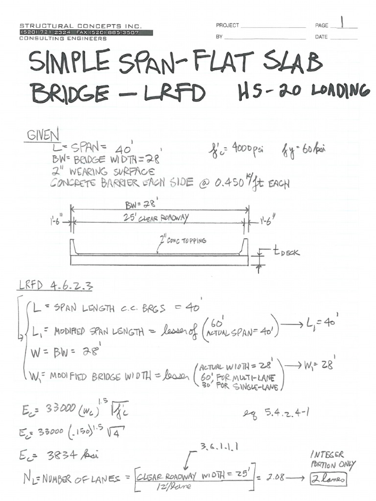 Simple Span Flat Slab Design LRFD