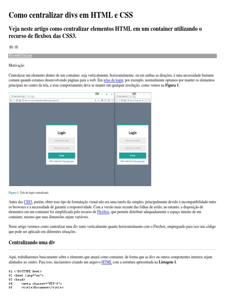 Como Centralizar Divs em HTML e CSS | PDF | Html | Programas