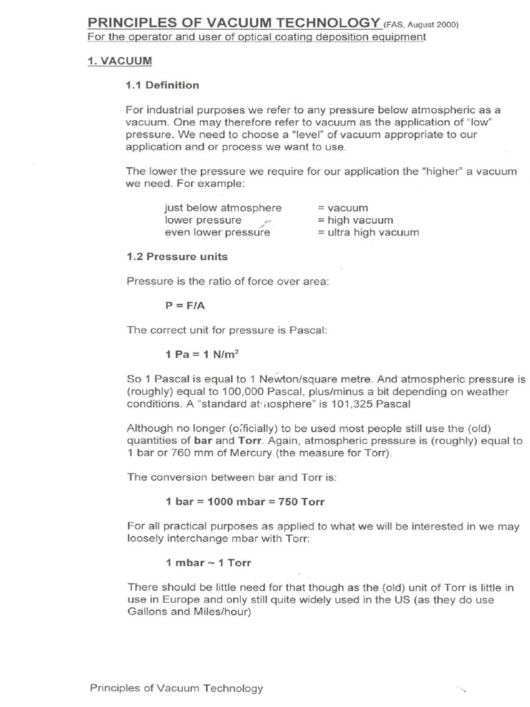 Vacuum Technology Principles Explained | PDF | Vacuum | Gases