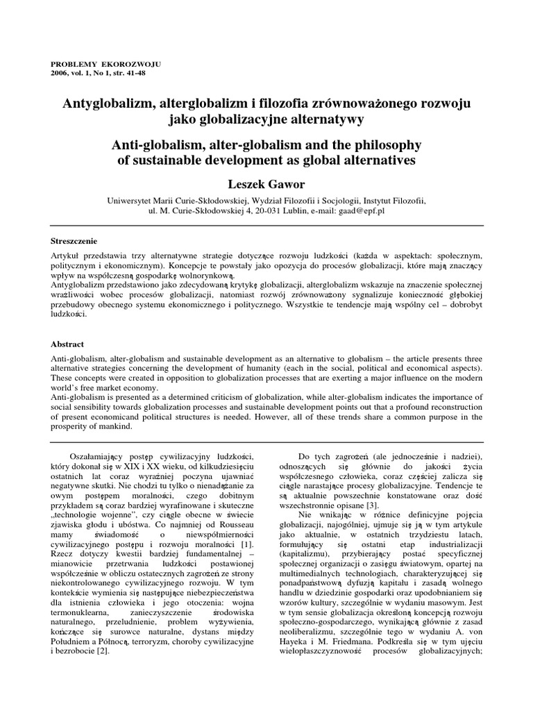 Anti-Globalism, Alter-Globalism and The Philosophy of Sustainable ...