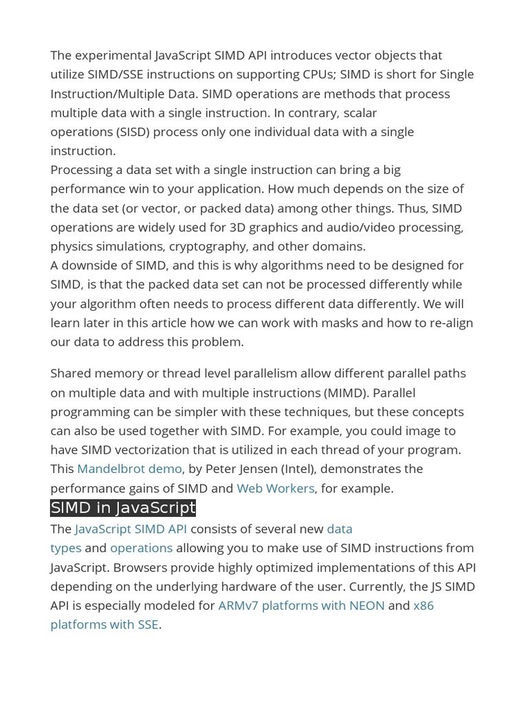 Js Simd Types | Download Free PDF | Parallel Computing | Areas Of Computer Science