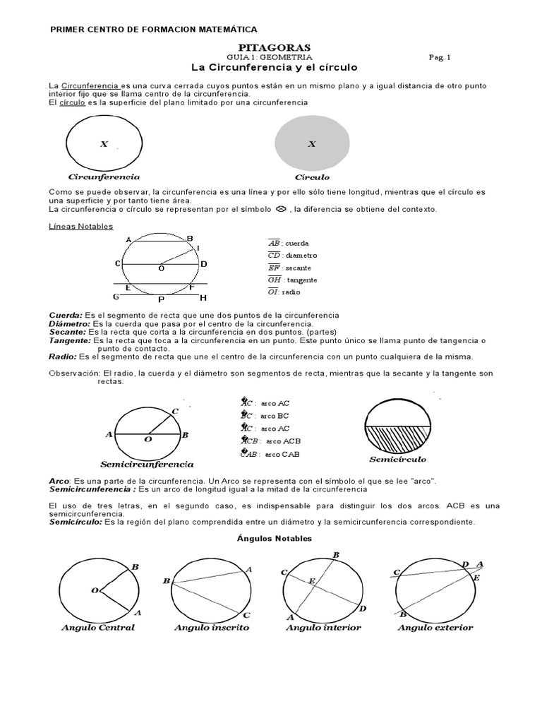 Guía de Geometría: Circunferencia y Círculo | PDF | Circulo | Geometría ...