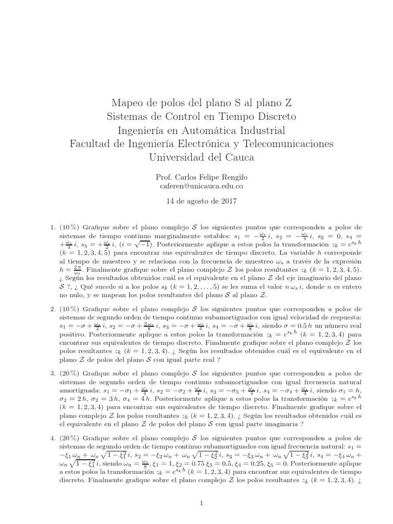 Taller Mapeo Polos Del Plano S Al Plano Z | PDF | Número complejo ...