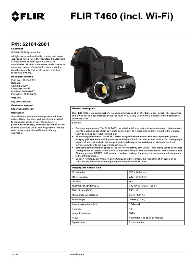 FLIR T460 (Incl. Wi-Fi) | PDF | Battery Charger | Digital Camera