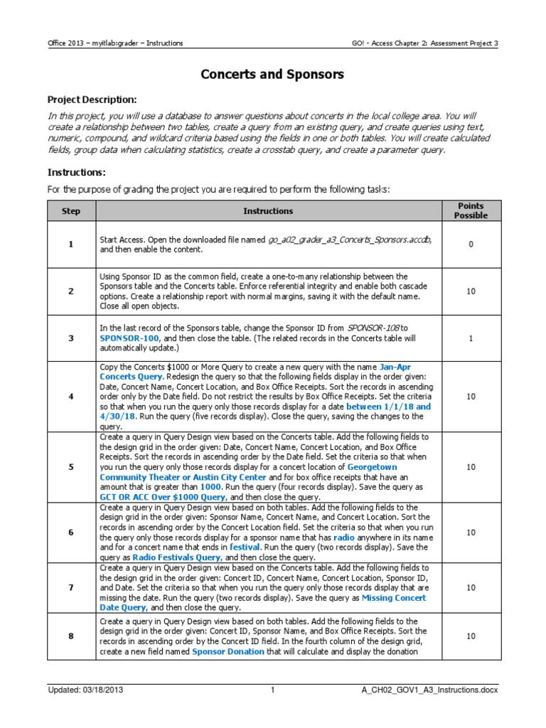 Office 2013 – myitlab:grader – Access Chapter 2 Project 3 Instructions | PDF | Information ...