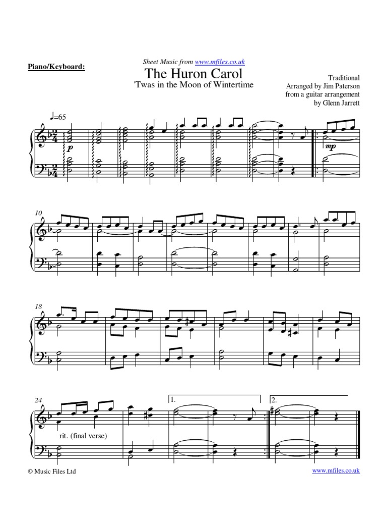 The Huron Carol Piano | PDF