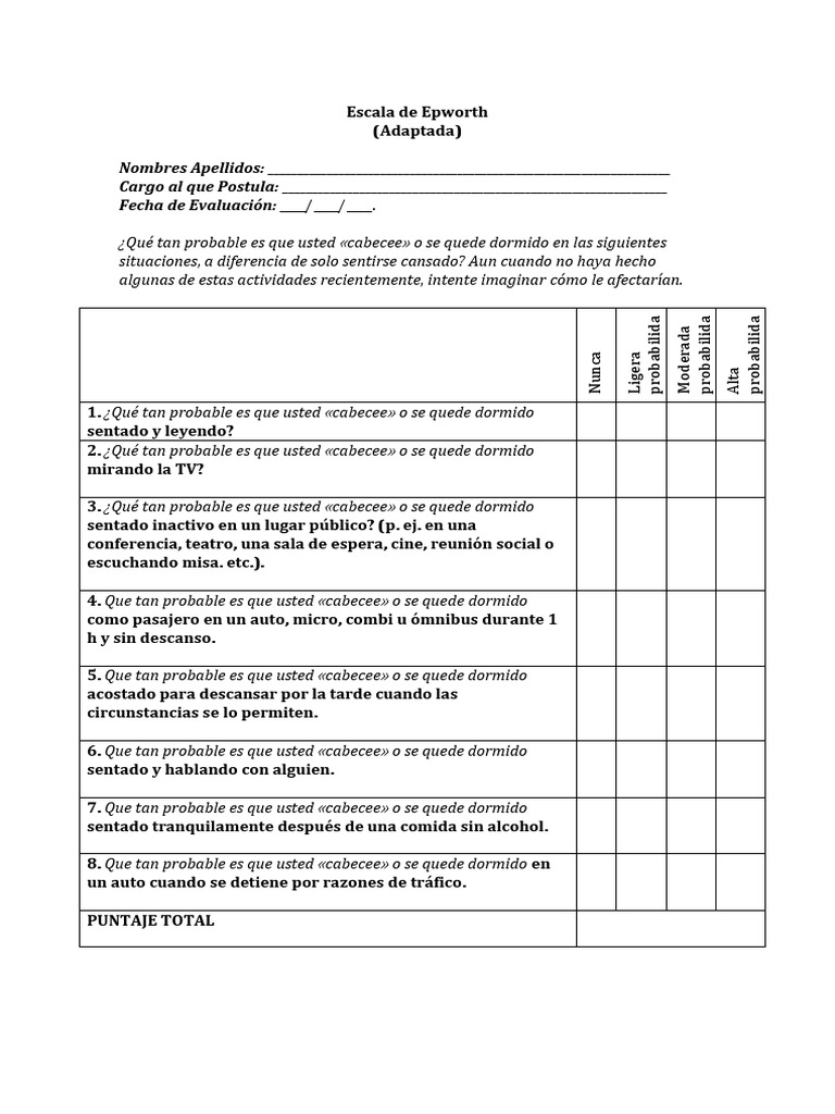 Escala Epworth IMPRIMIR | Ocio