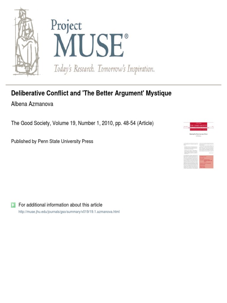 Deliberative Conflict and 'The Better Argument' Mystique: Albena ...