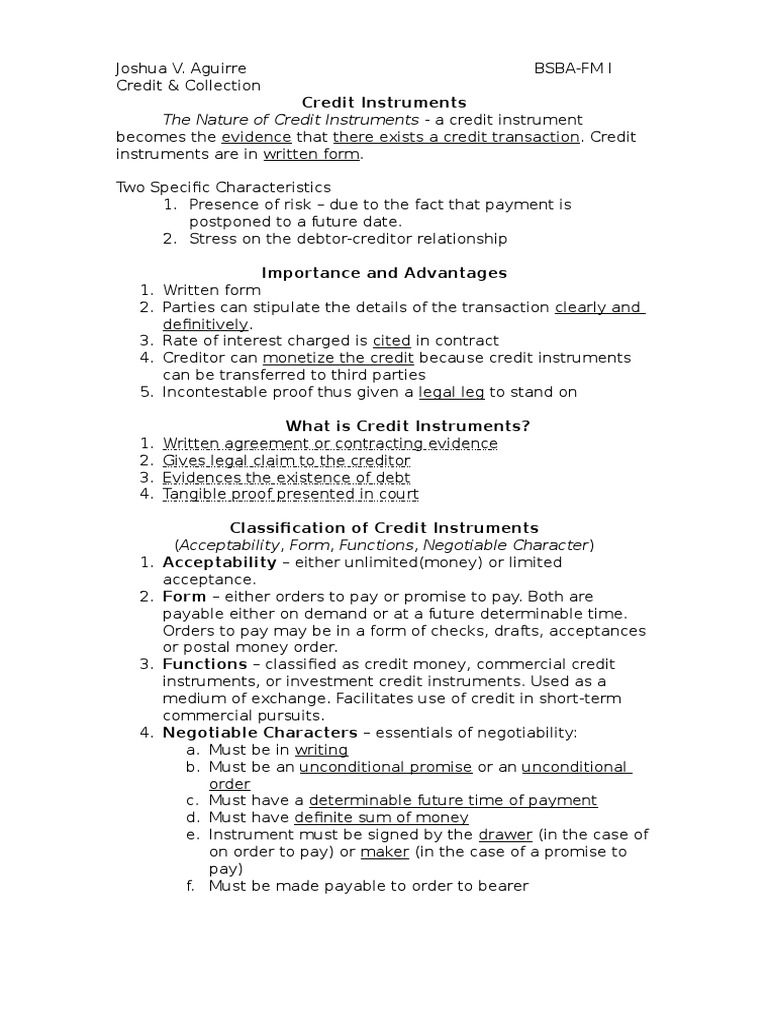 Credit Instruments | PDF | Promissory Note | Credit