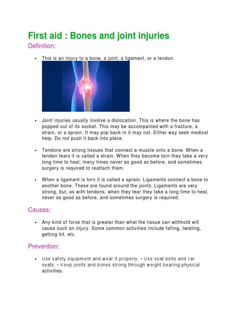 First aid: Bones and joint injuries: Definition | Tendon | Bone