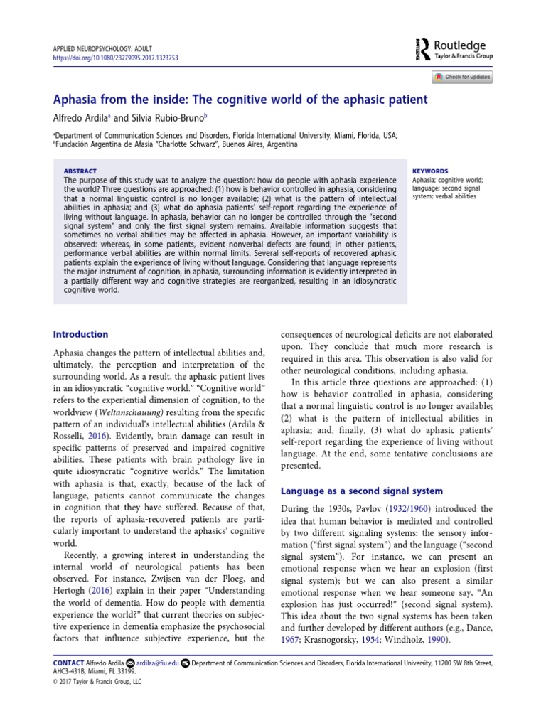 Aphasia From The Inside 2017 | PDF | Aphasia | Wechsler Adult ...