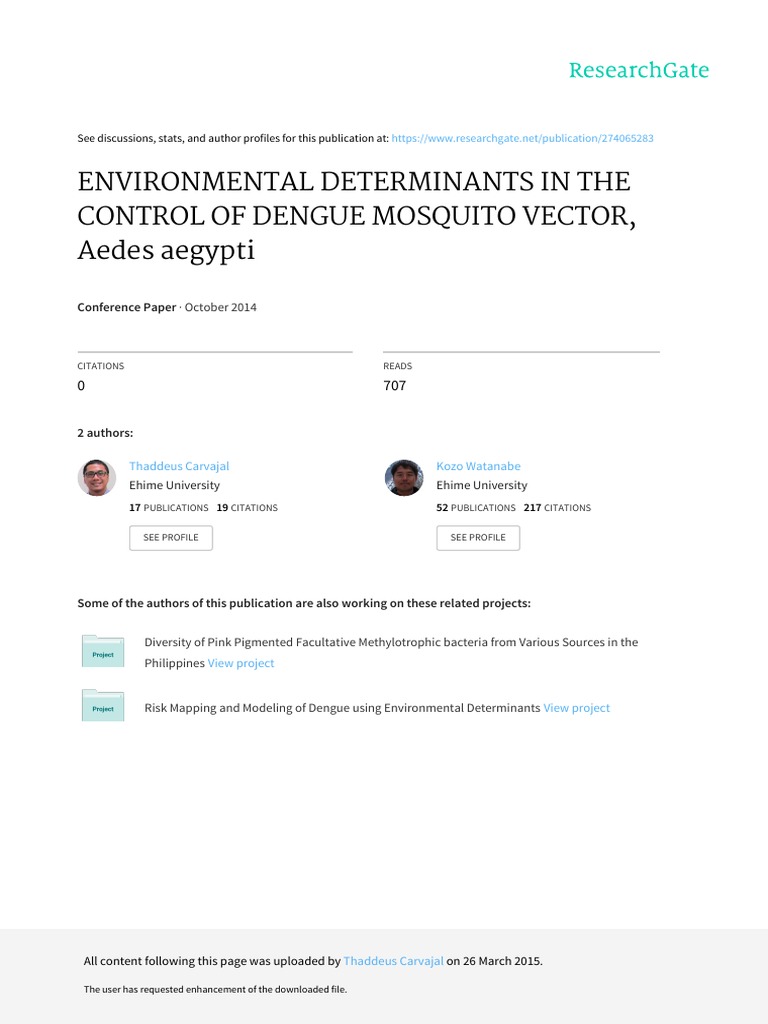 Environmental Determinants in The Control of Dengue Mosquito Vector, Aedes Aegypti | PDF ...