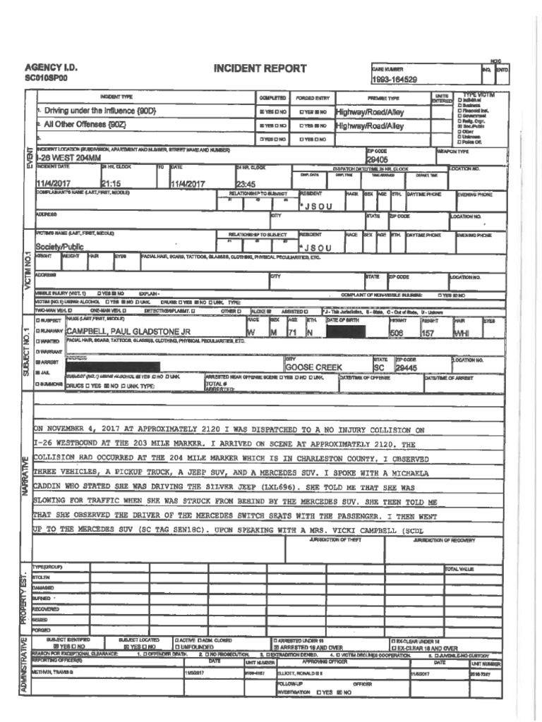 SCHP Paul Campbell DUI Report | PDF