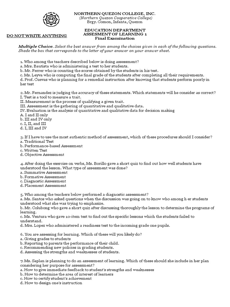 Multiple Choice. Select The Best Answer From Among The Choices Given in ...