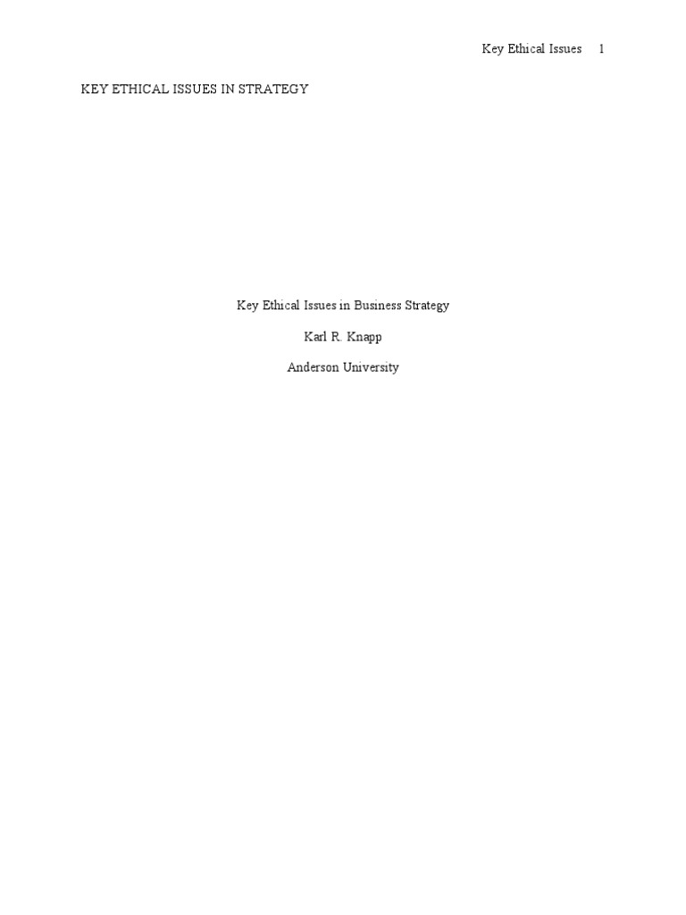 Key Ethical Issues 1 Key Ethical Issues in Strategy | PDF | Strategic ...