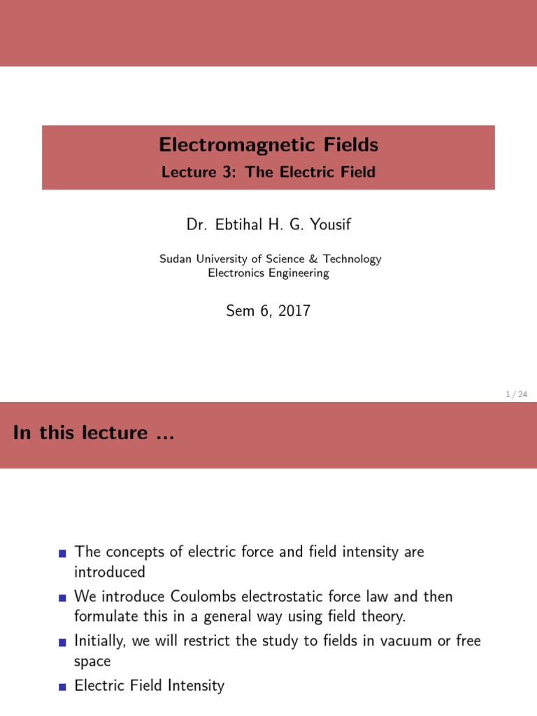 Electromagnetic Fields: Lecture 3: The Electric Field | PDF | Electric ...