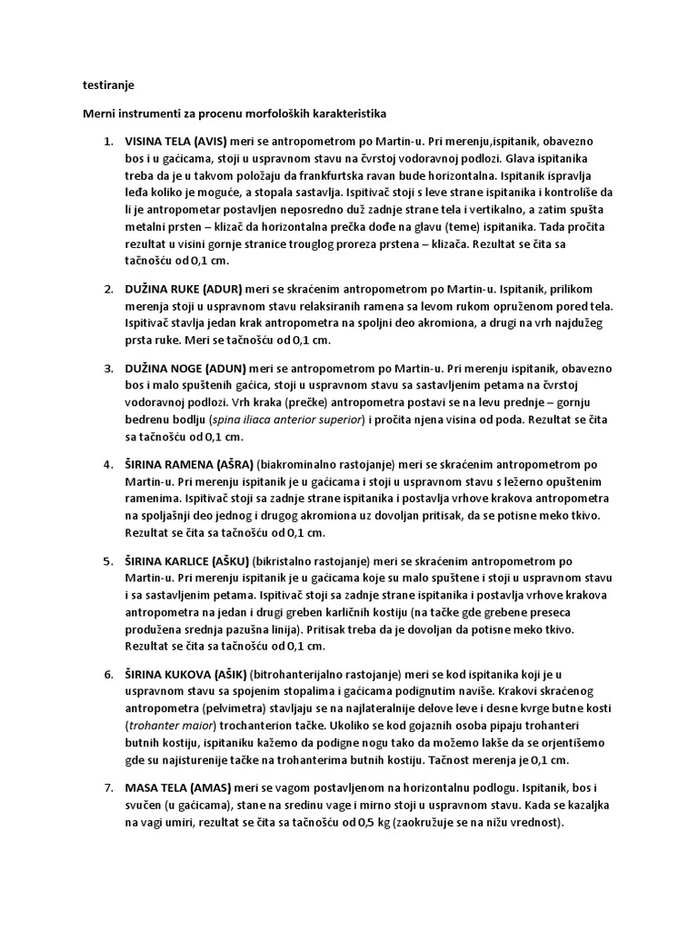 Merni Instrumenti Za Procenu Morfoloških Karakteristika | PDF