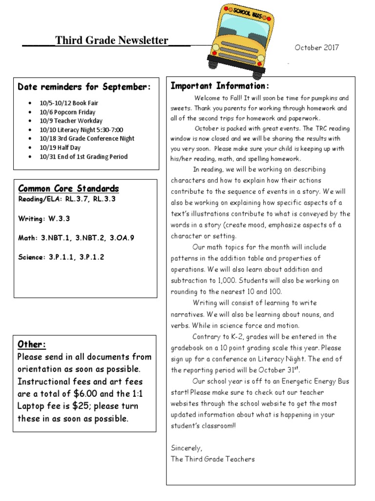 Third Grade October Newsletter 2023 | PDF | Semiotics | Syntax