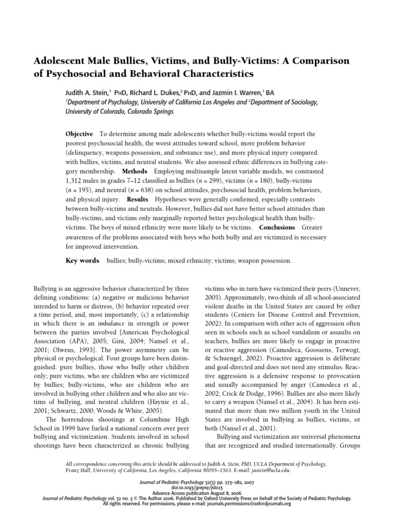 Adolescent Bullies | PDF | Bullying | Behavioural Sciences