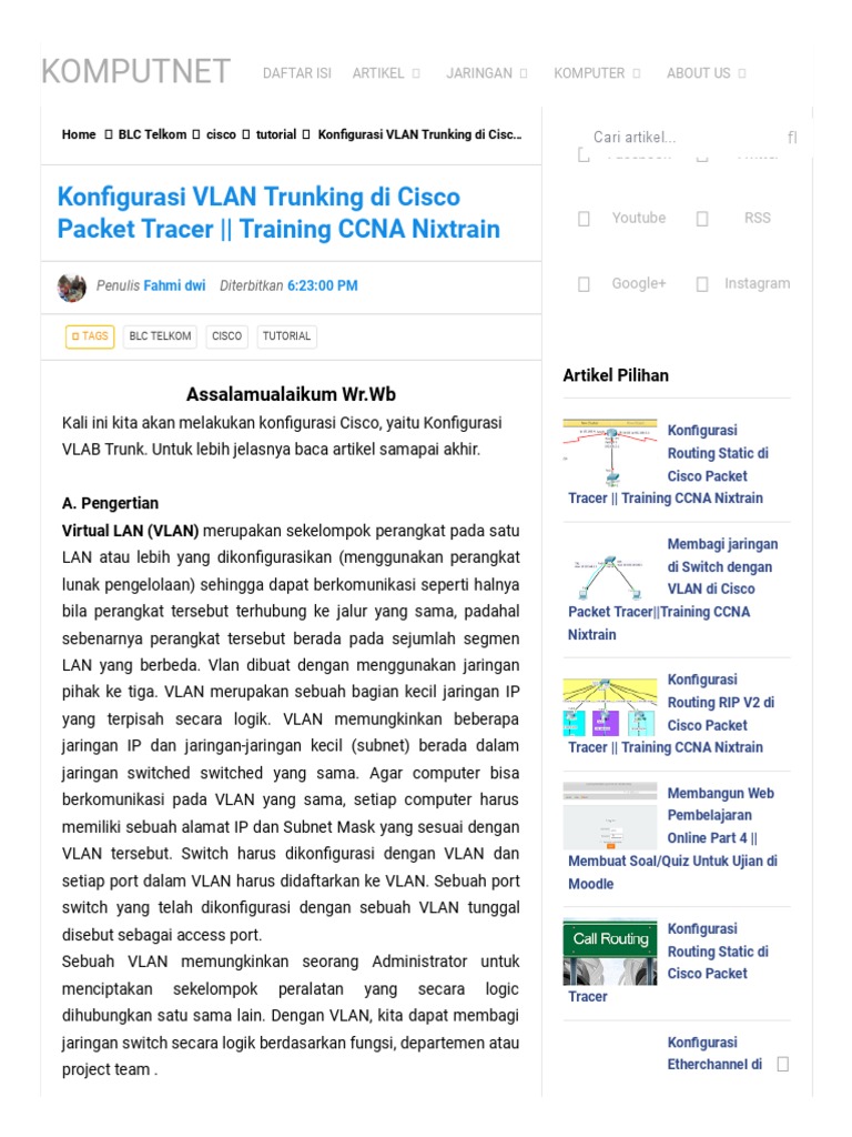 Konfigurasi VLAN Trunking Di Cisco Packet Tracer | PDF | Komputer