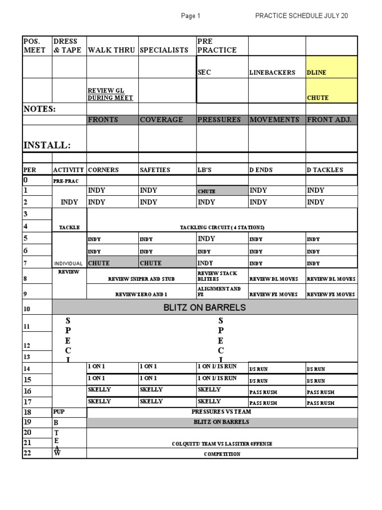 Practice Schedule Aug 9 | PDF | American Football | Gridiron Football