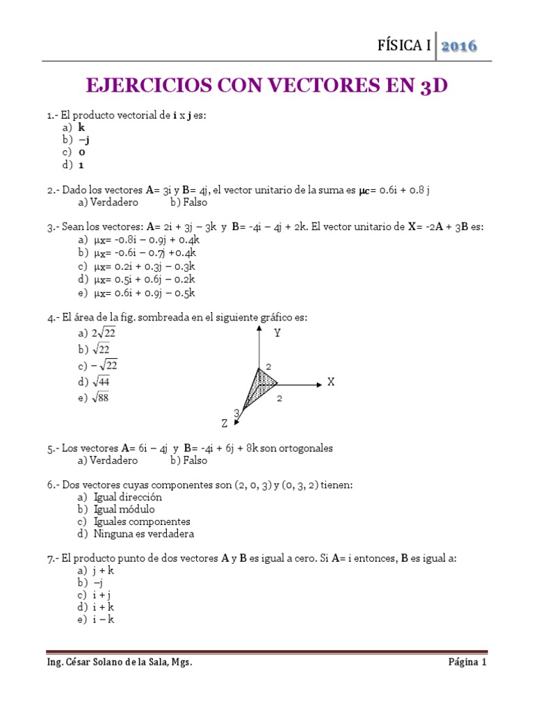Taller de Vectores en 3d | PDF | Vector Euclidiano | Objetos matemáticos