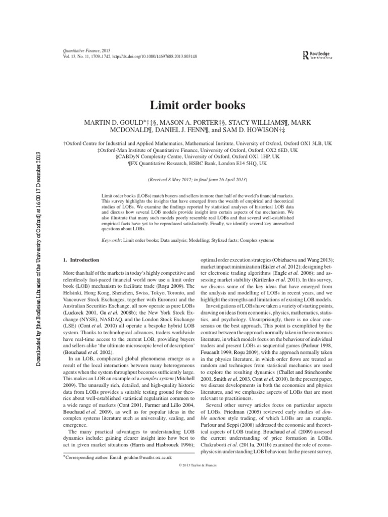 Limit Order Book Oxford | PDF | Order (Exchange) | Market Maker